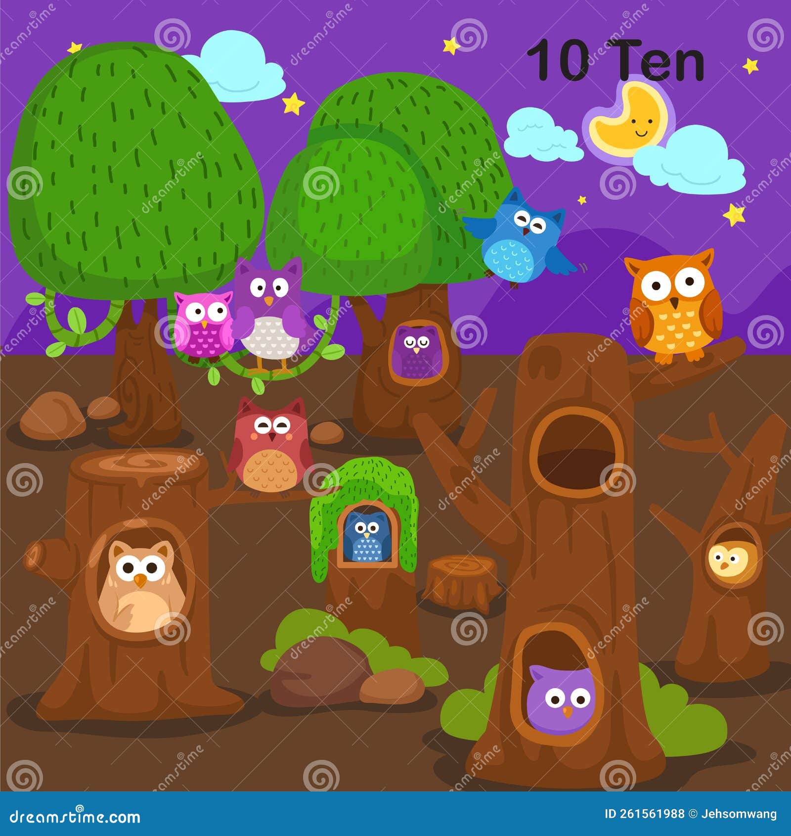 Flashcard Number 3. Preschool Worksheet. Cute Cartoon Buffalos Stock ...