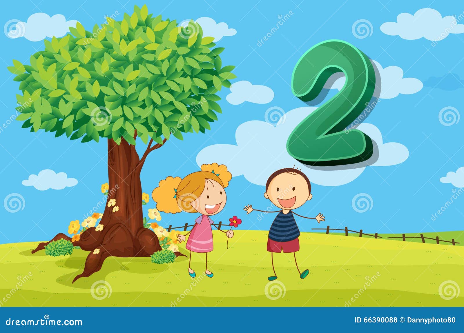 Flashcard Number 2 with Two Children in the Park Stock Vector ...