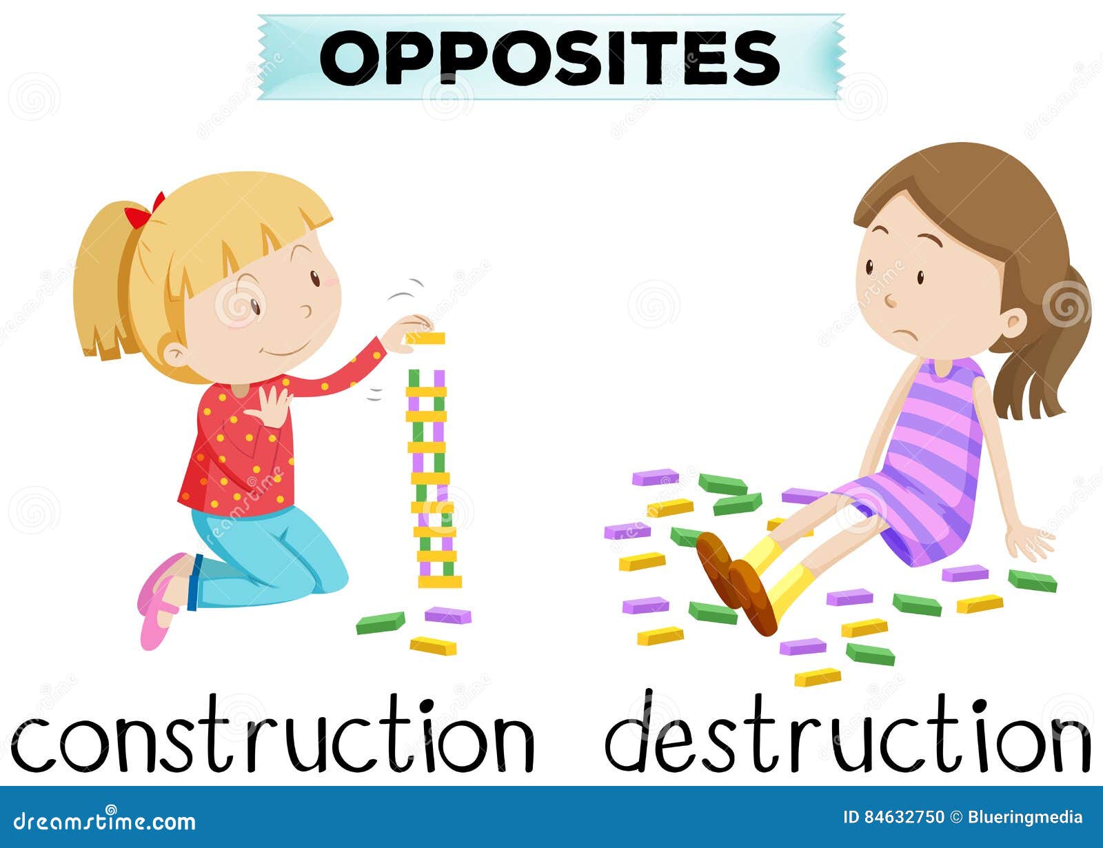 Flashcard for Opposite Words Construction and Destruction Stock Vector ...