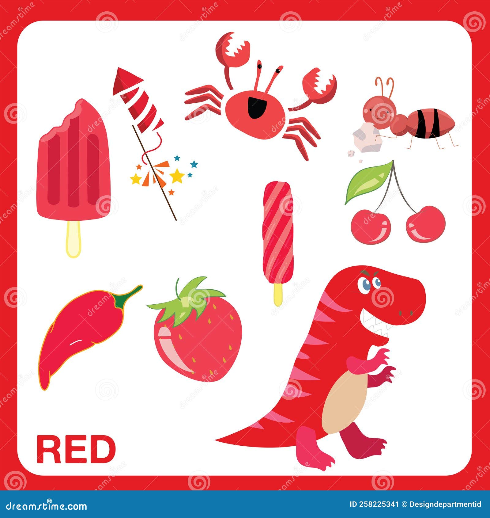 Flashcard of Red Objects Teaching Kids about Colors Stock Vector ...