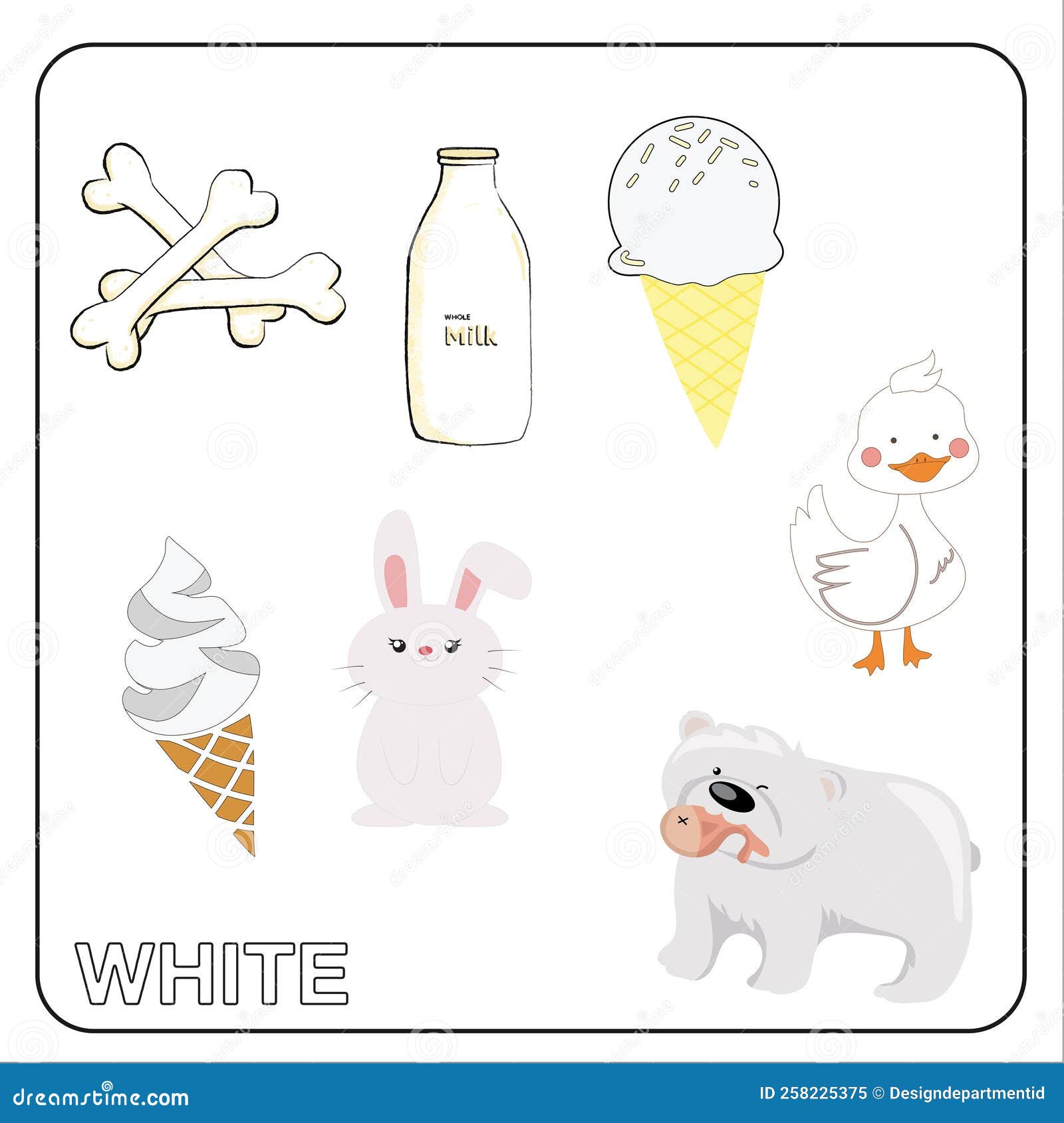 Flashcard of White Objects Teaching Children about Colors Stock Vector ...
