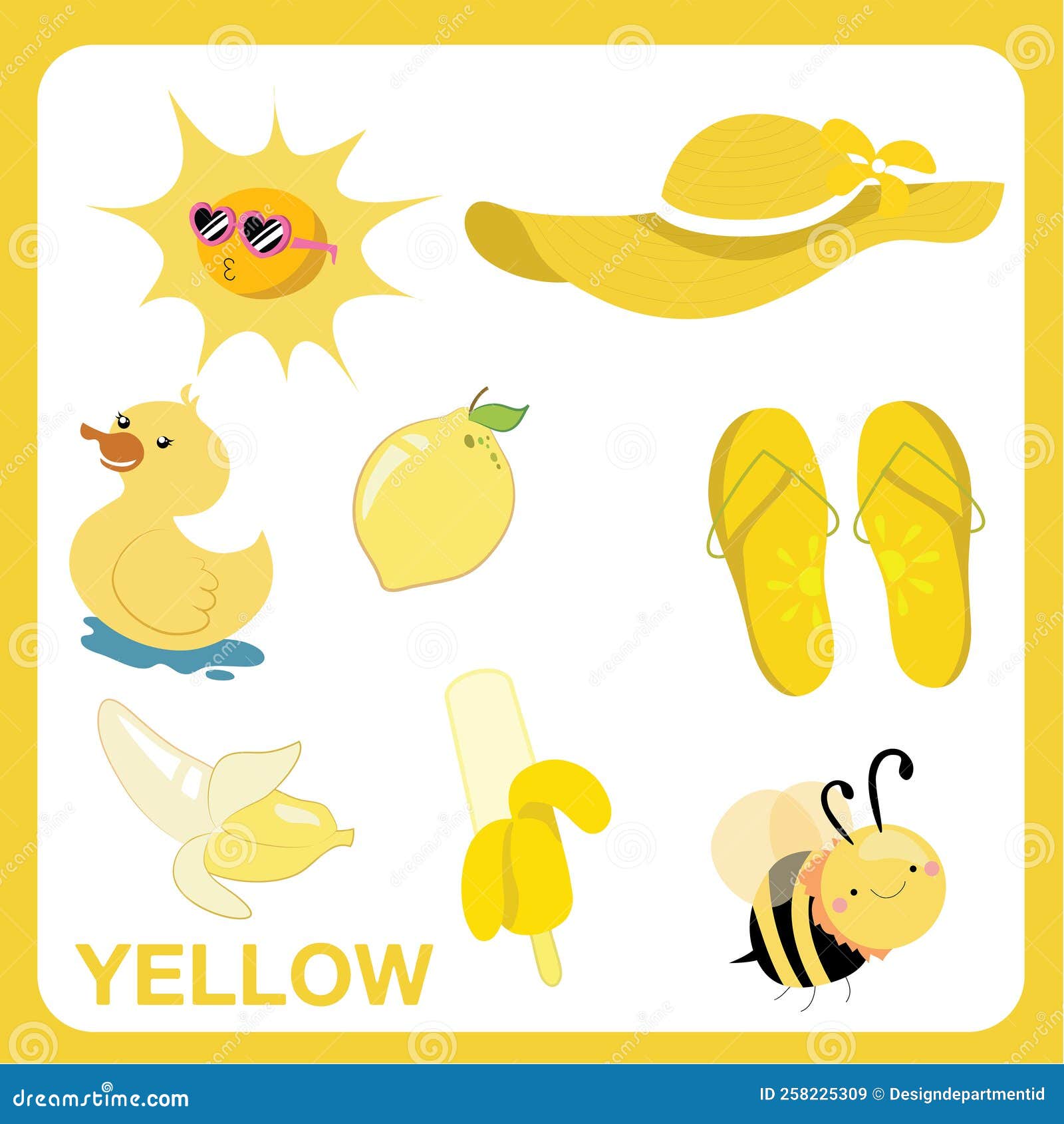 Flashcard of Yellow Objects Teaching Kids about Colors Stock Vector ... Flashcard of Yellow Objects Teaching Kids about Colors Stock Vector ...
