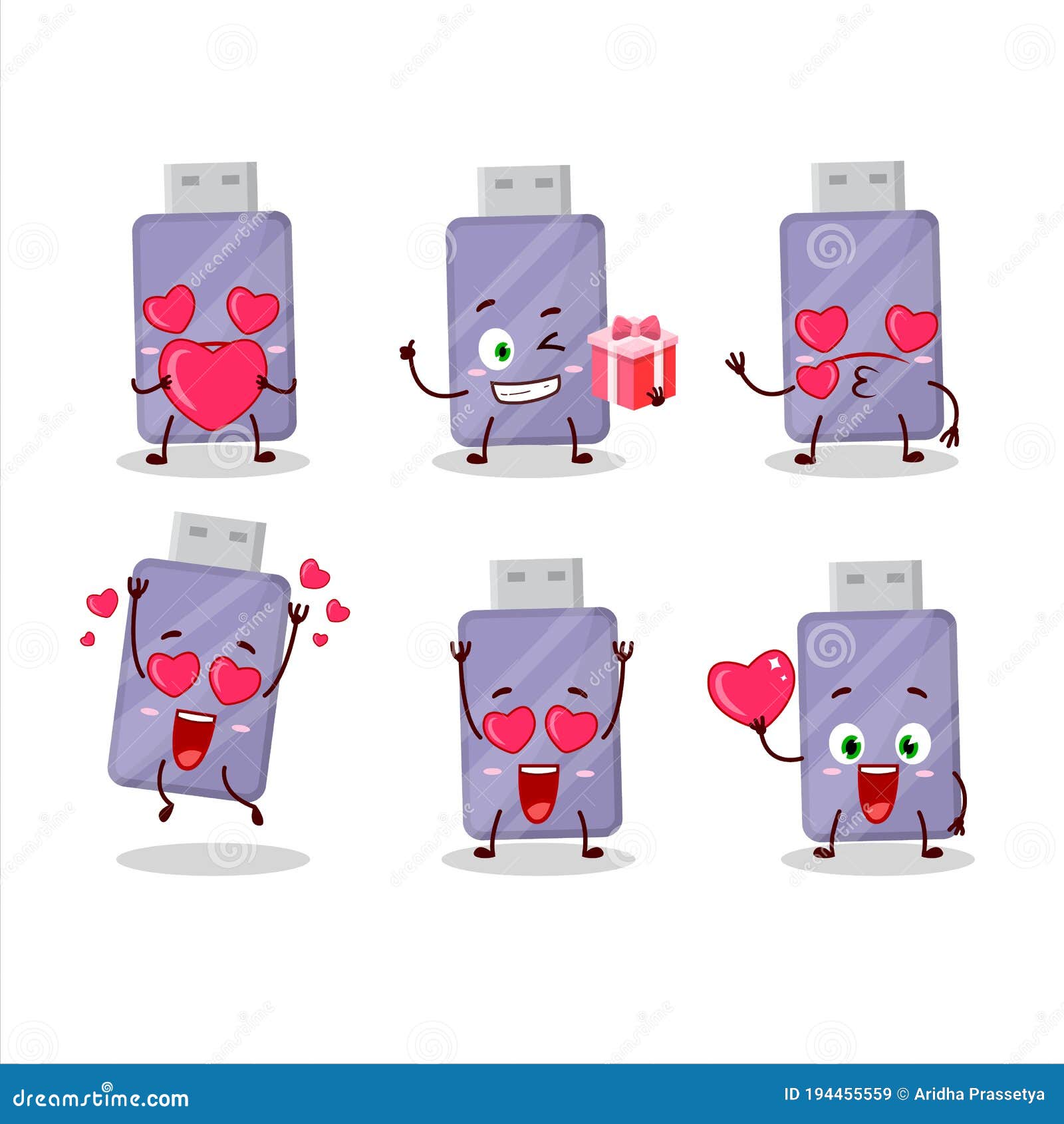 Flashdisk Cartoon Character with Love Cute Emoticon Stock Vector ...