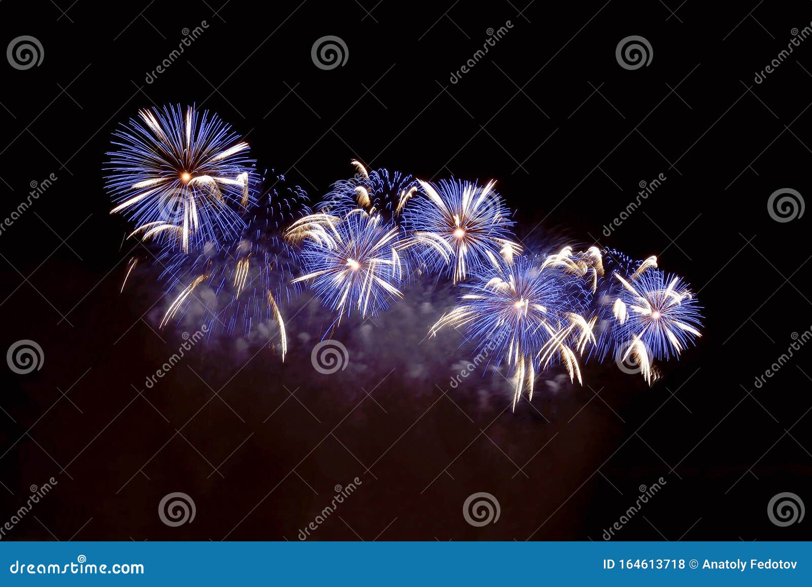 Flashes of Fireworks of Blue Color Against the Black Sky Stock Photo ...