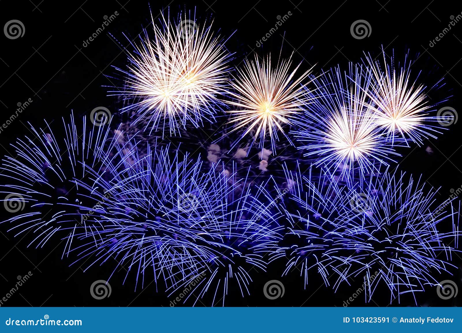 Flashes of Fireworks of Blue and White Colors Stock Image - Image of ...