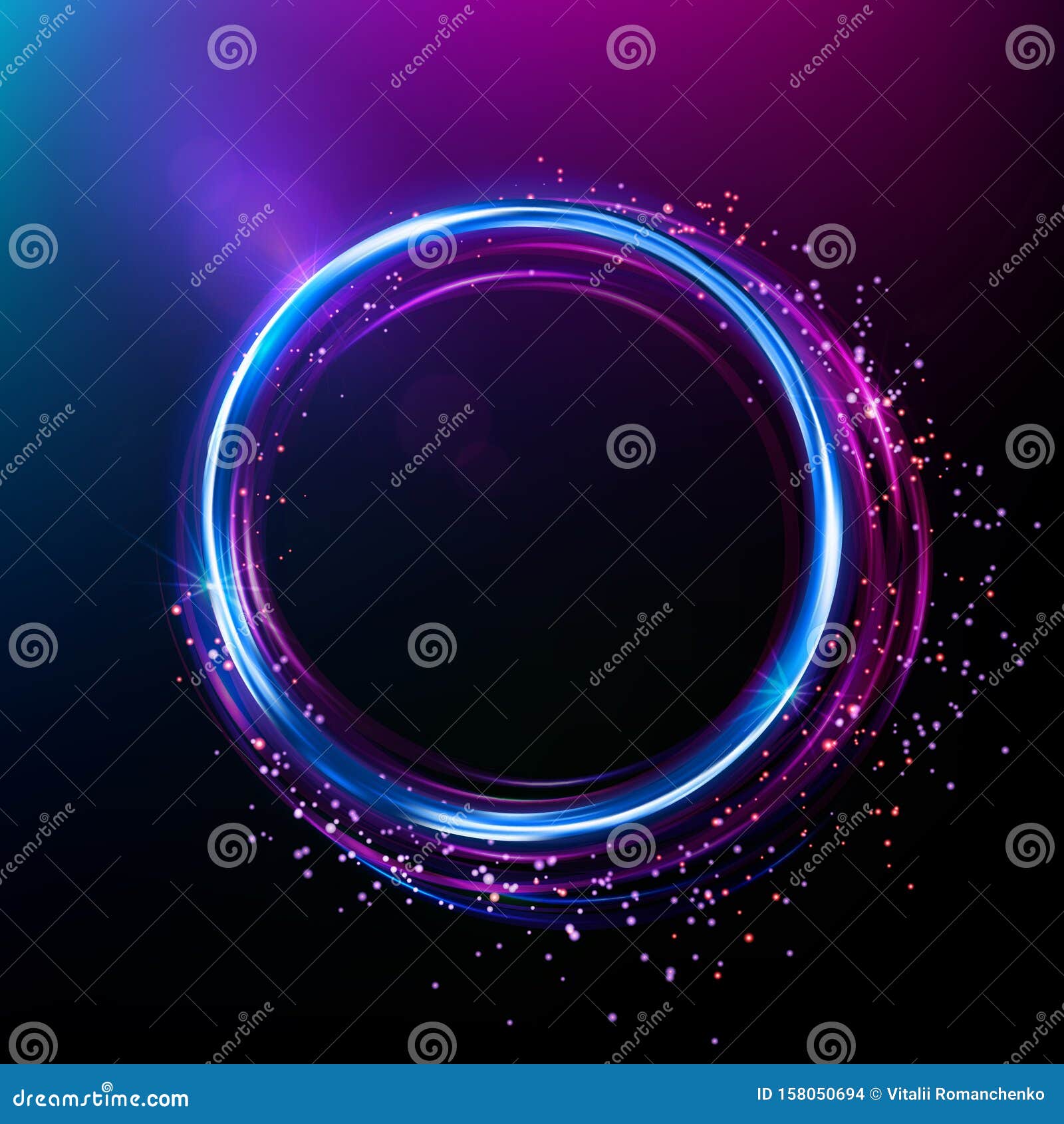 Colorful Ring with Luminous Swirling Spirals. Abstract Blue Neon Ring ...