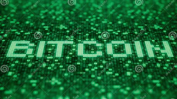 Flashing Hexadecimal Symbols On A Green Computer Screen Compose Bitcoin Word 3d Rendering Stock