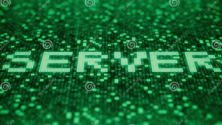 Flashing Hexadecimal Symbols on a Green Computer Screen Compose SERVER Word. 3D Rendering Stock ...