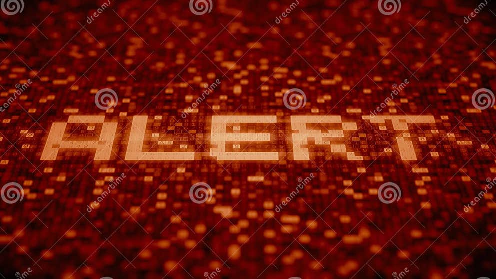 Flashing Hexadecimal Symbols on a Red Computer Screen Compose ALERT Word. 3D Rendering Stock ...