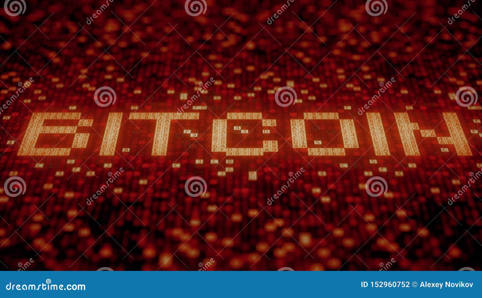 Flashing Hexadecimal Symbols On A Red Computer Screen Compose Bitcoin Text 3d Rendering Stock