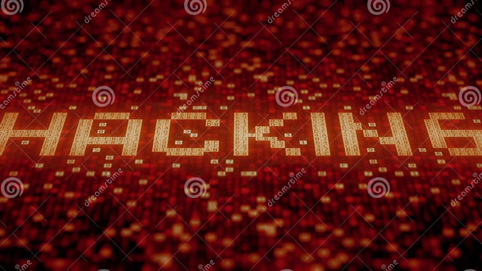 Flashing Hexadecimal Symbols on a Red Computer Screen Compose HACKING Word. 3D Rendering Stock ...