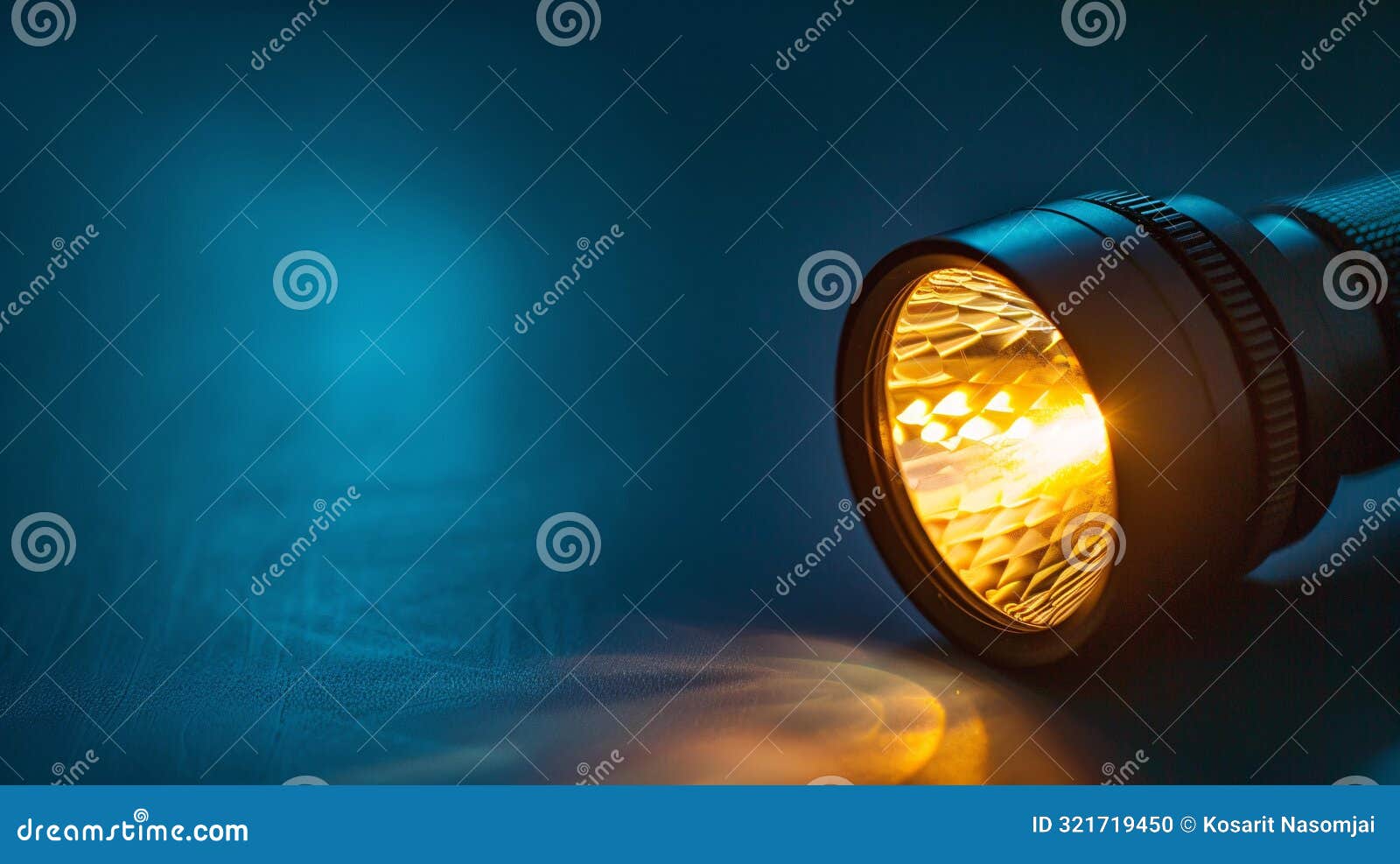 Flashlight Beam on Blue Background. Lit Flashlight Casting a Bright ...