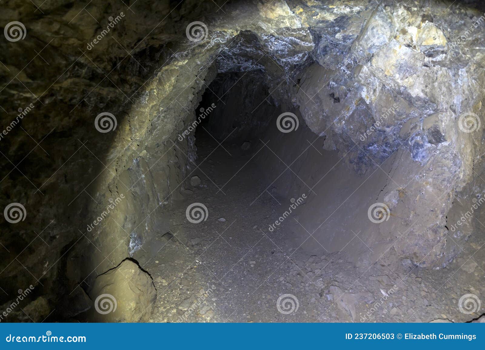 Flashlight Beam Illuminates the Shaft of an Underground Tunnel Stock ...