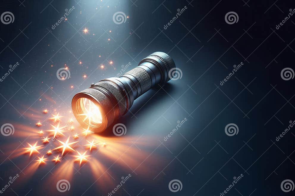 A Flashlight with Bright Starlights. Space for Text. Stock Photo ...