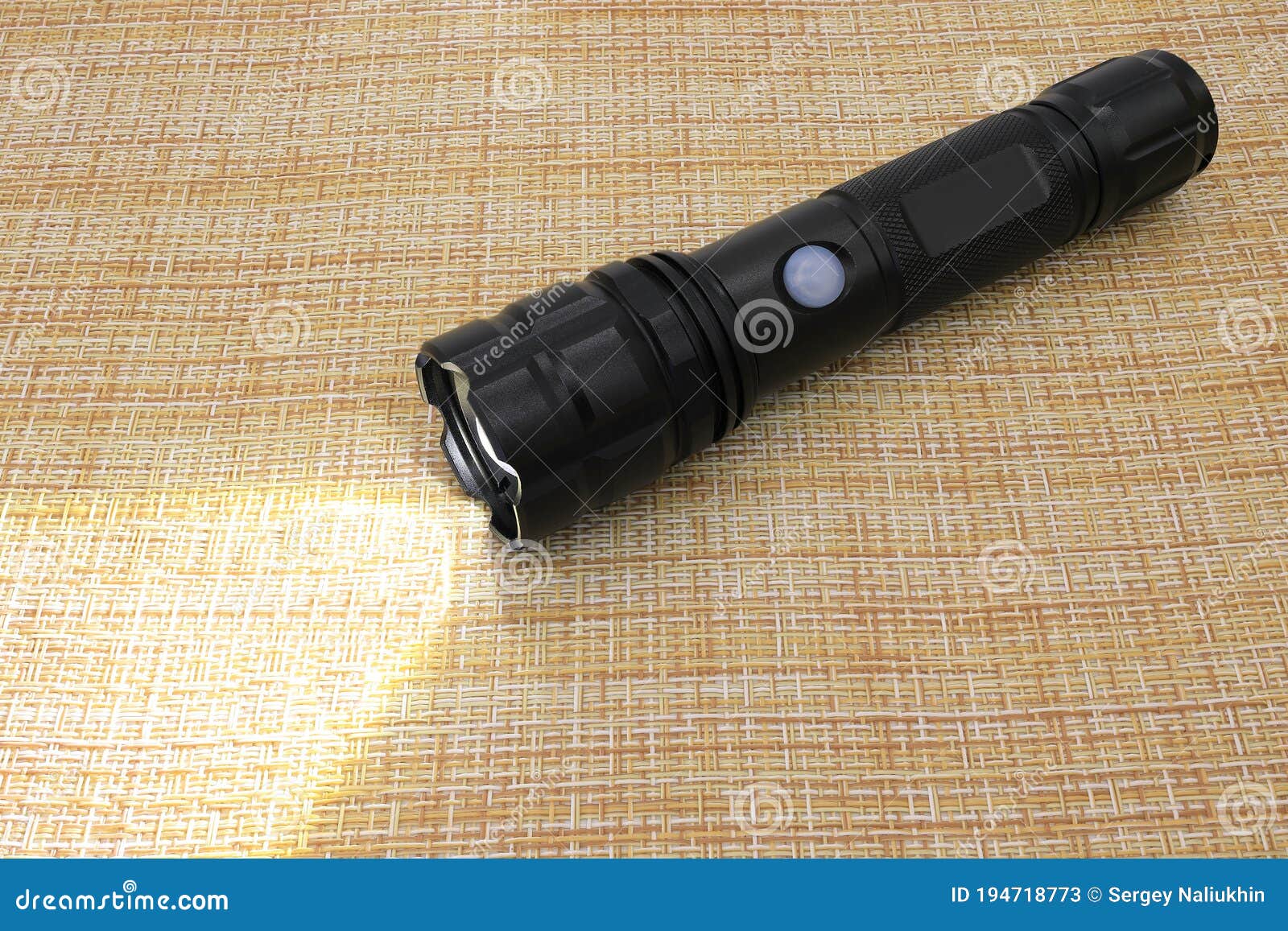 The Flashlight is on in the Dark Room on the Table Stock Image - Image ...