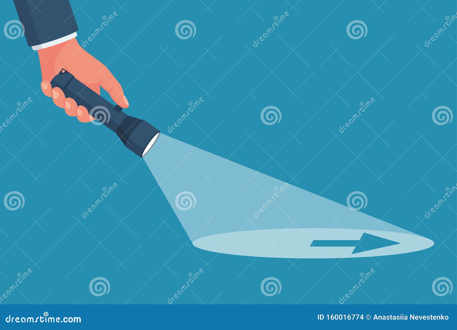 Flashlight Direction. Human Holds a Flashlight in Hand Stock Vector ...