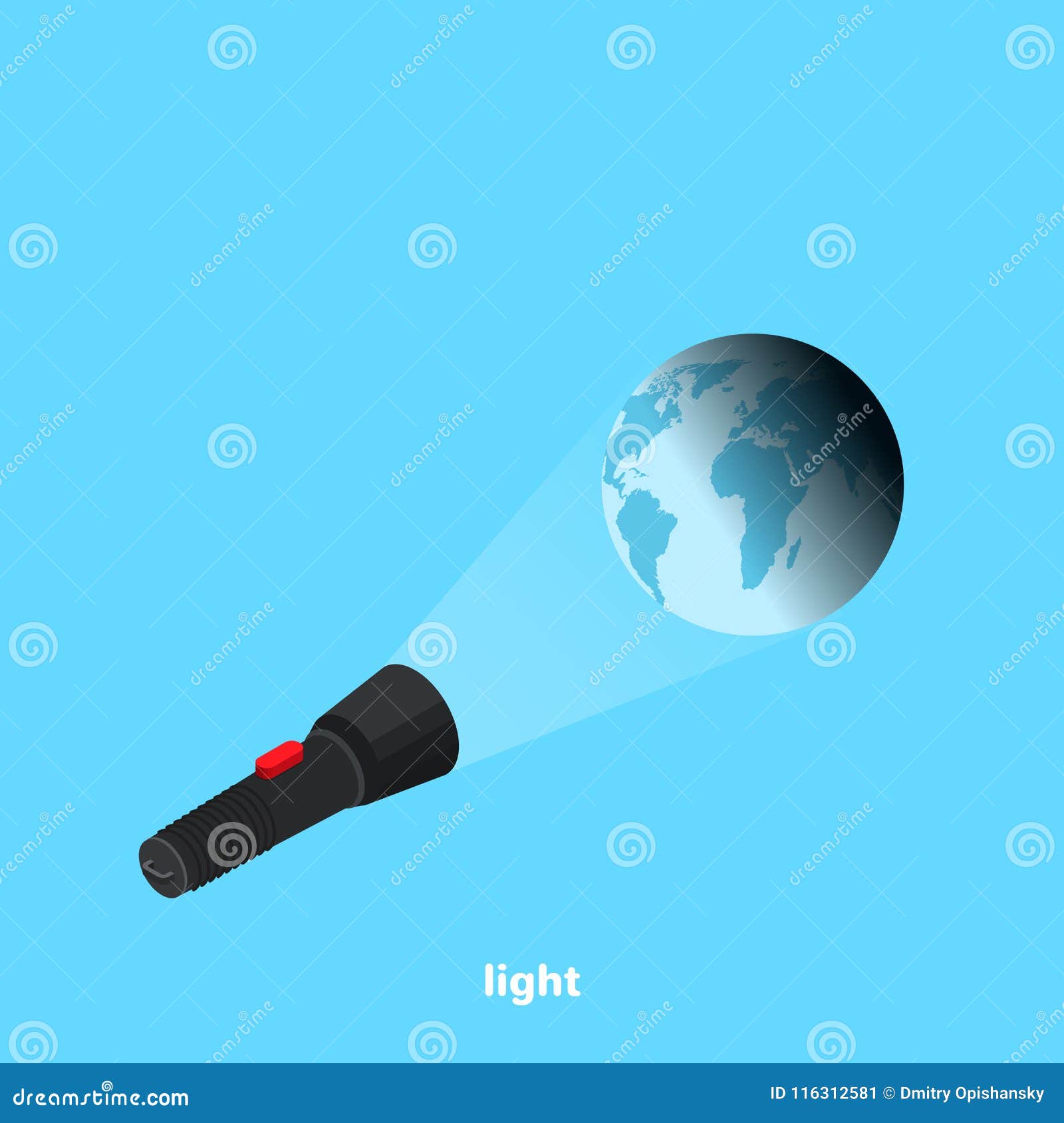 Flashlight on the Globe, Isometric Stock Vector - Illustration of ...