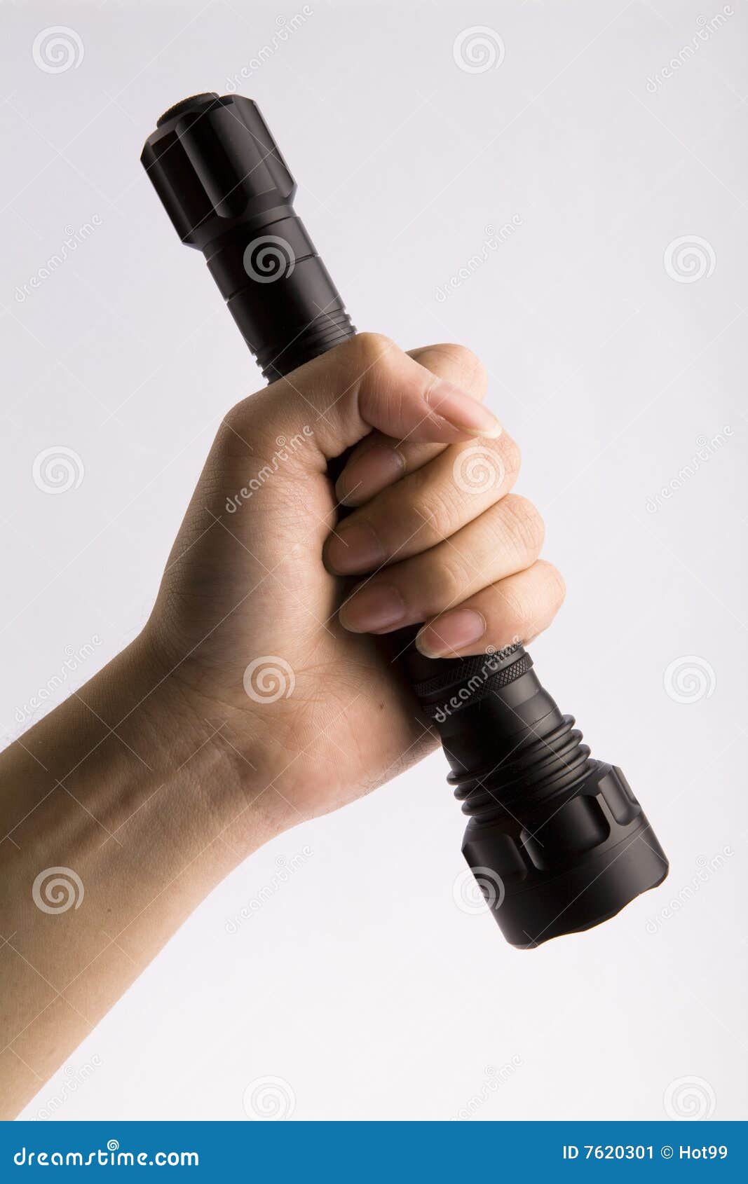 Flashlight in hand, stock image. Image of device, dark - 7620301