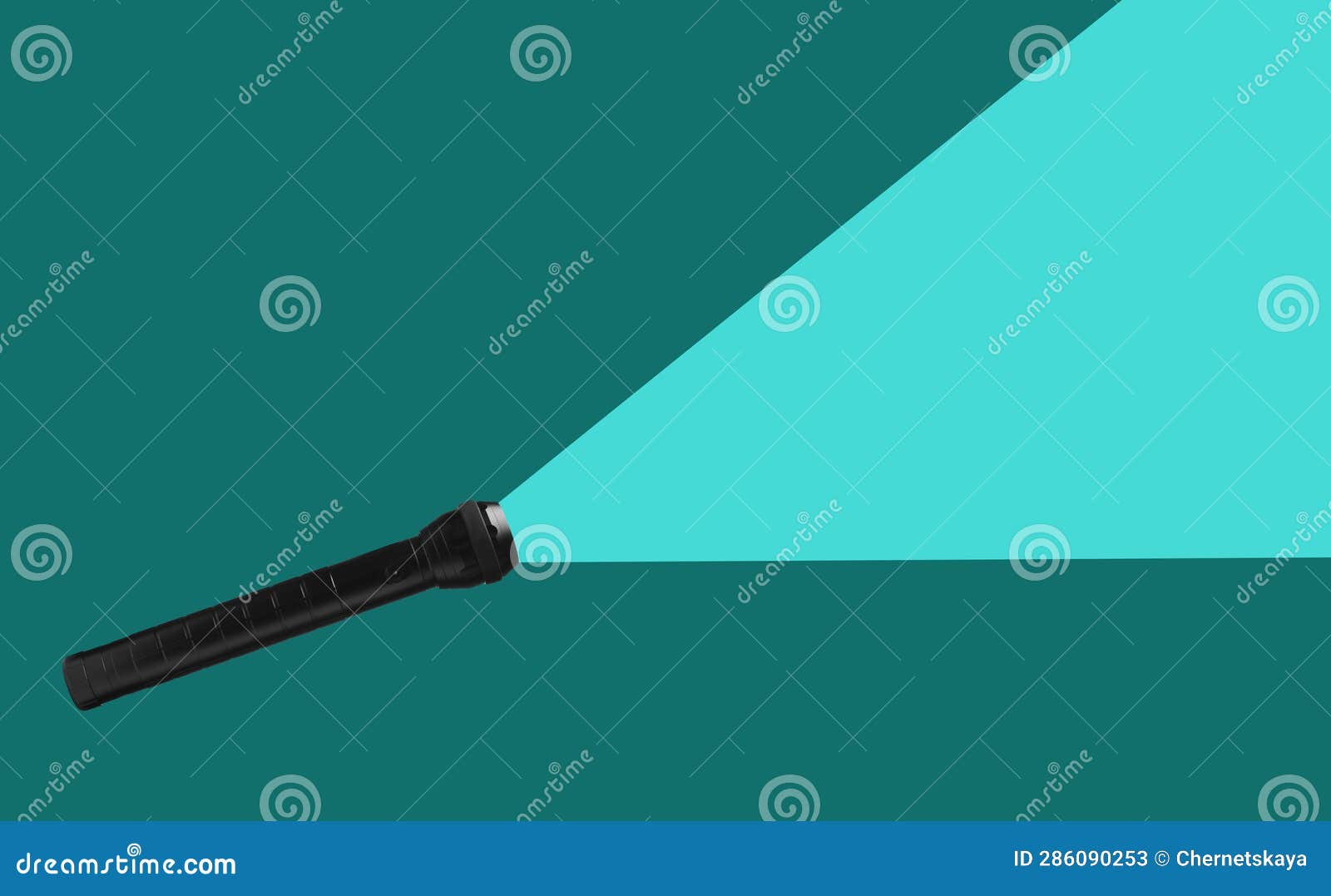 Flashlight Illuminating Turquoise Background. Light Symbolizing Search ...