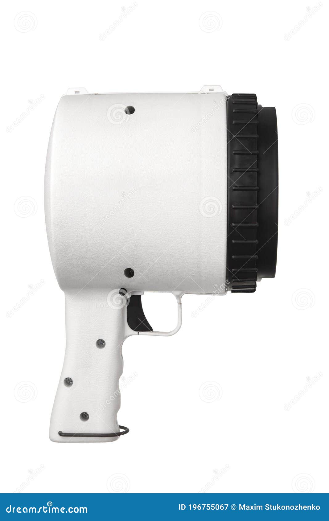 Flashlight with a Large Reflector Close Up on a White Background. Large ...
