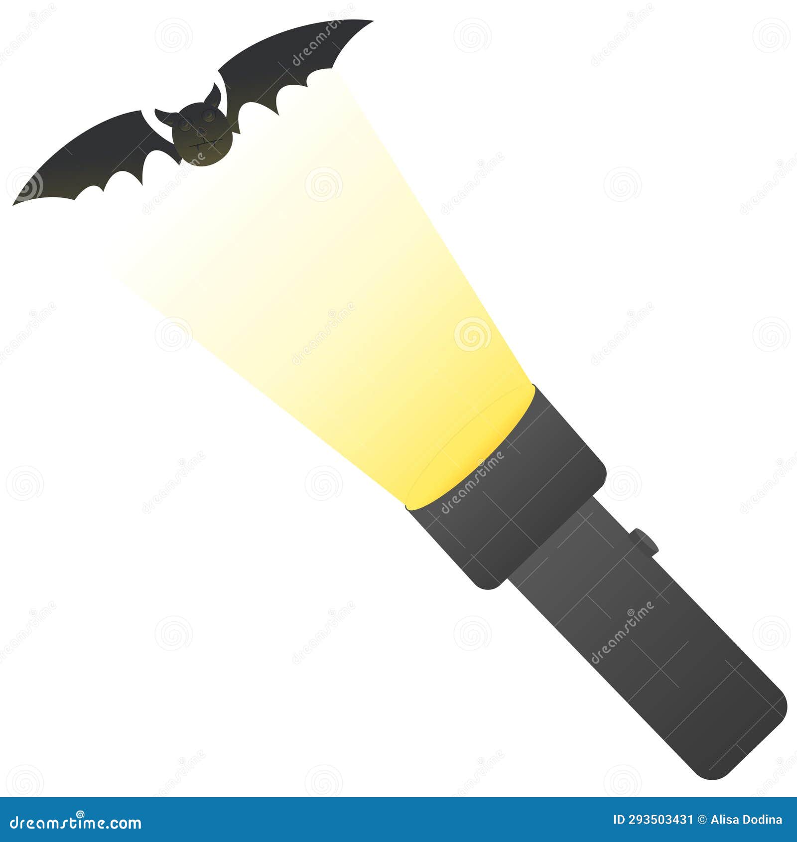 Flashlight with Light Beam and Bat Silhouette, Halloween Stock Vector ...