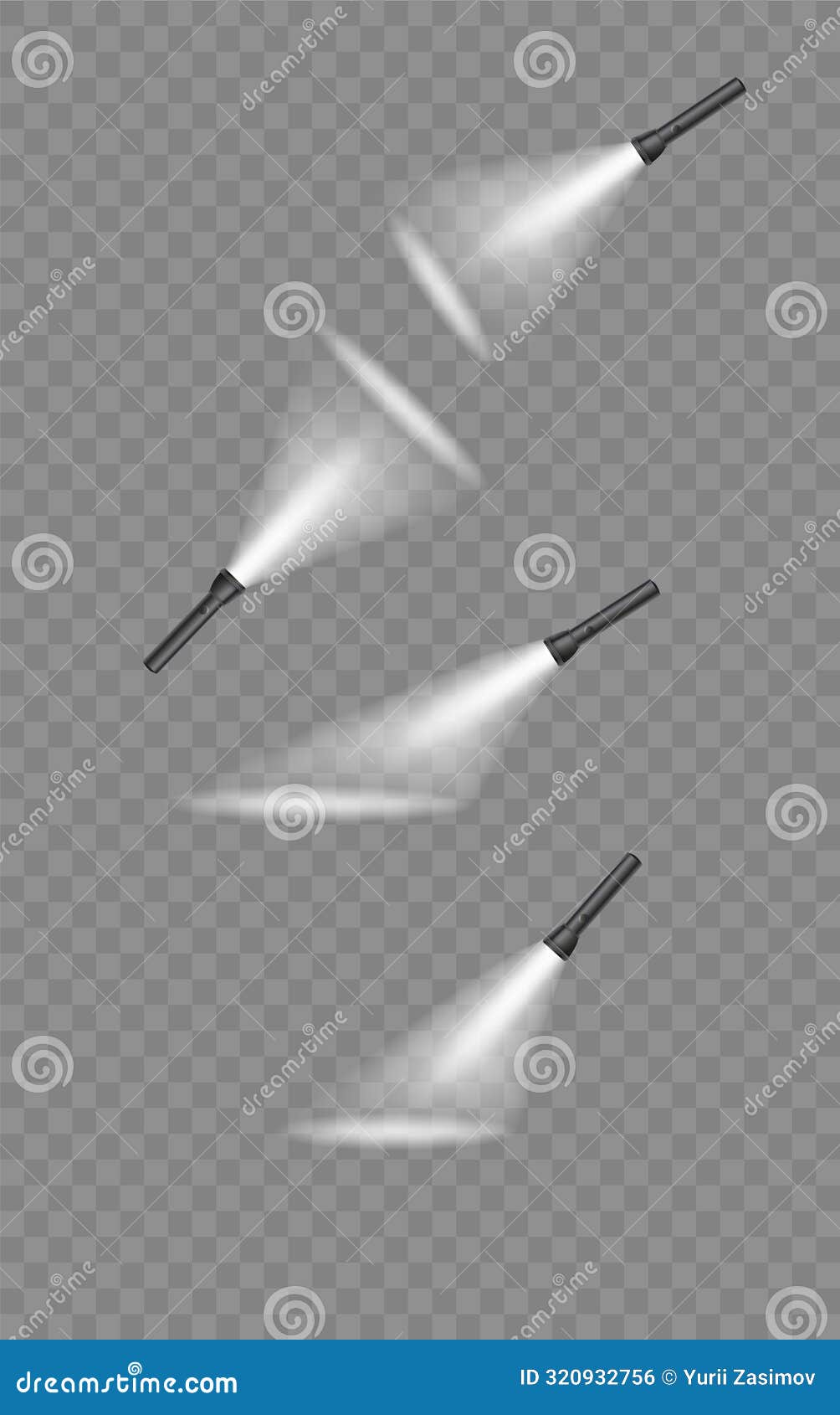 3d Flashlight With Light Isolated On Transparent Background. Realistic ...