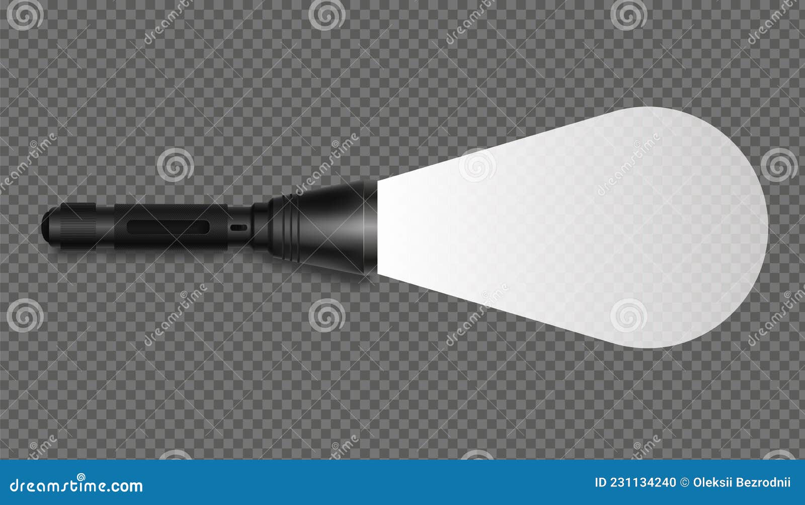 Flashlight with Light on Isolated Template. Realistic Black Pocket ...