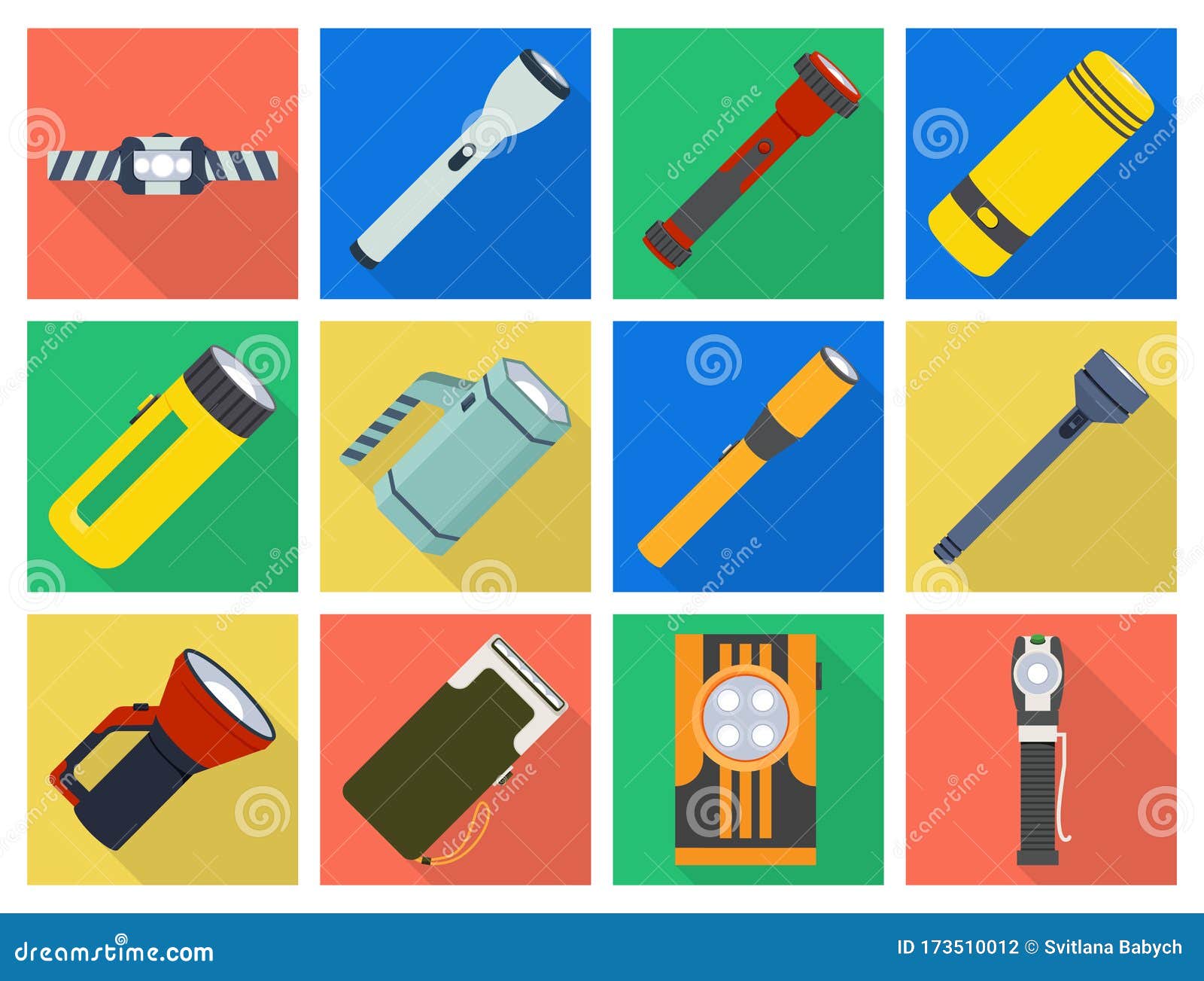 Flashlight of Light Vector Flat Set Icon.Vector Illustration Spotlight ...