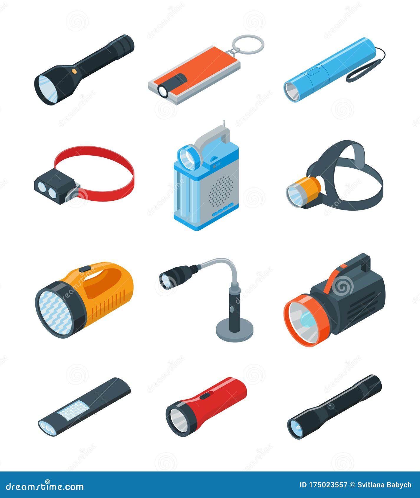 Flashlight Vector Illustration on White Background . Isometric Set Icon ...