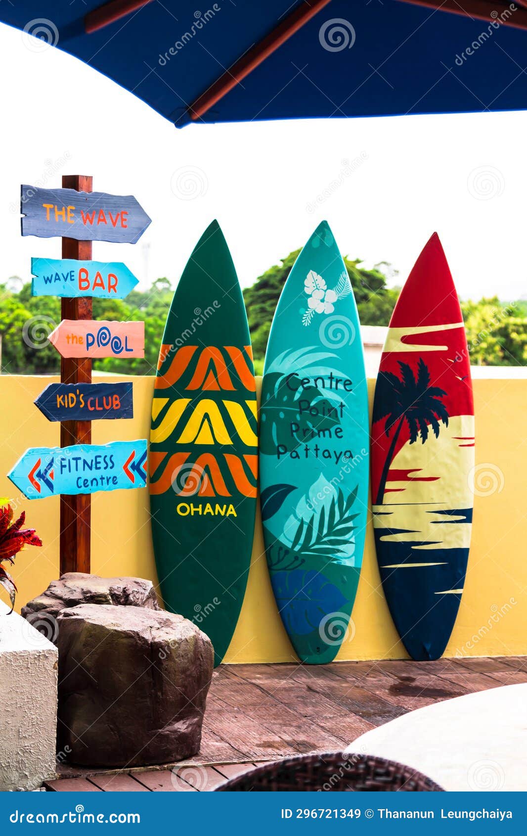 Flashy Pattern Surfboard and Road Sing Stock Image - Image of summer ...