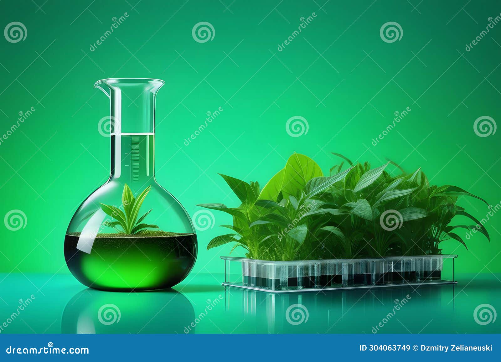Flask with Green Leaf. Generative AI Stock Illustration - Illustration ...