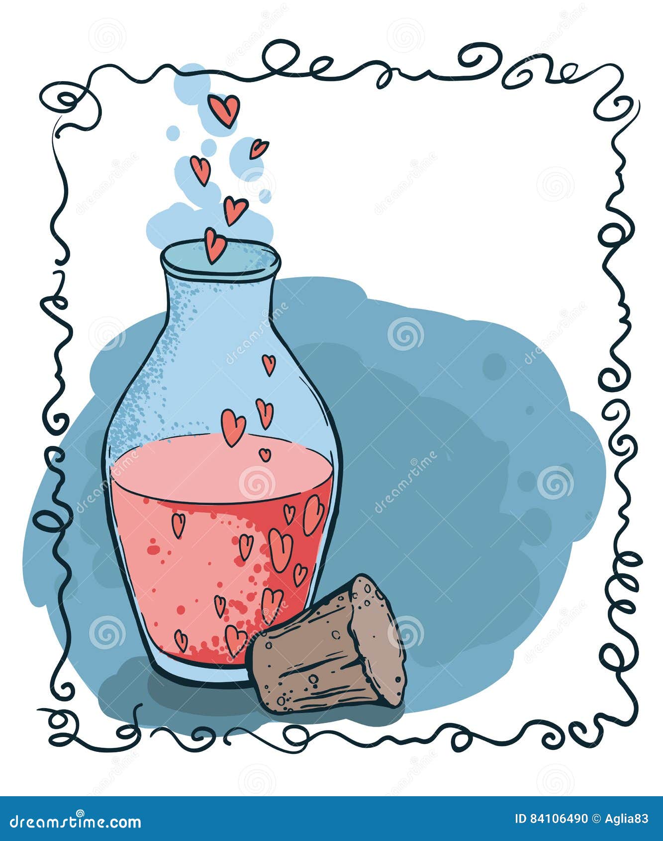 Flask with Hearts Icon in Hand Drawn Style. Love Elixir Stock Vector ...