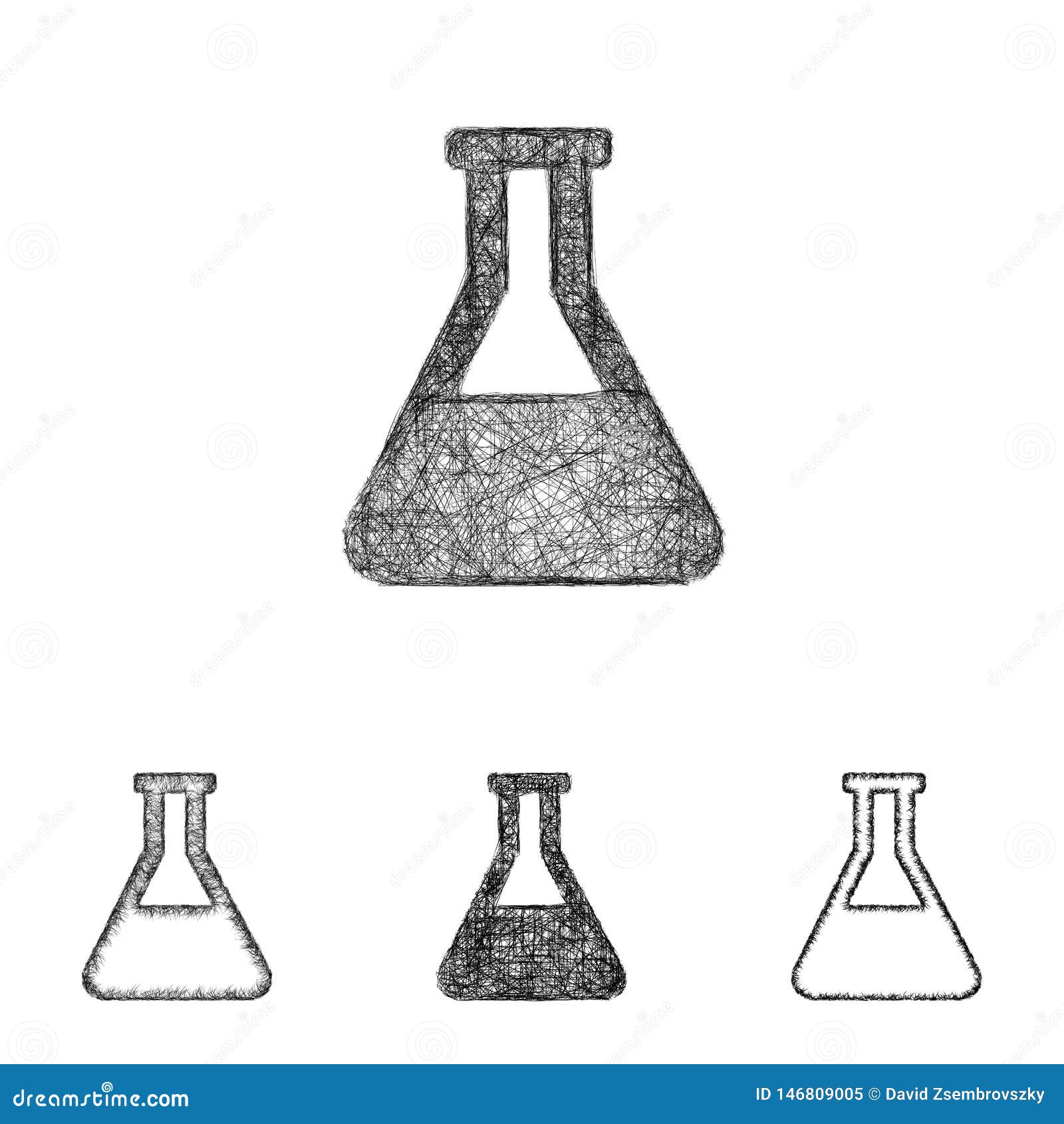 Flask Icon Set - Sketch Line Art Stock Vector - Illustration of ...