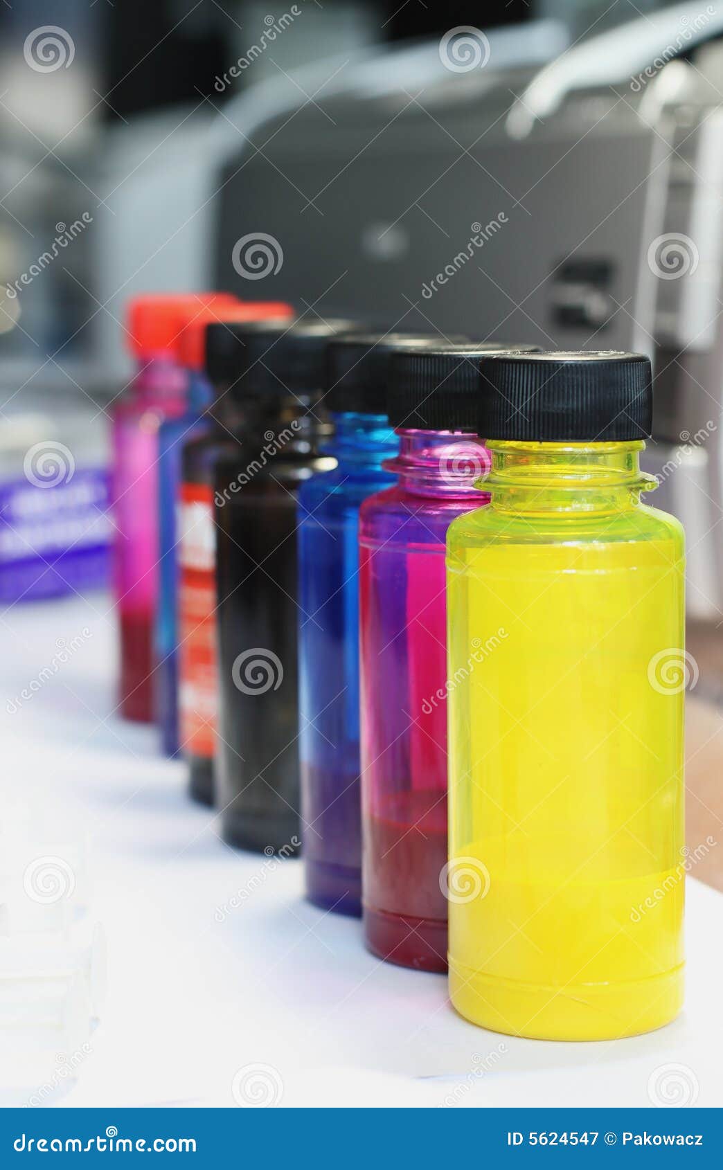 Flask of inks for printer stock image. Image of cyan, white - 5624547
