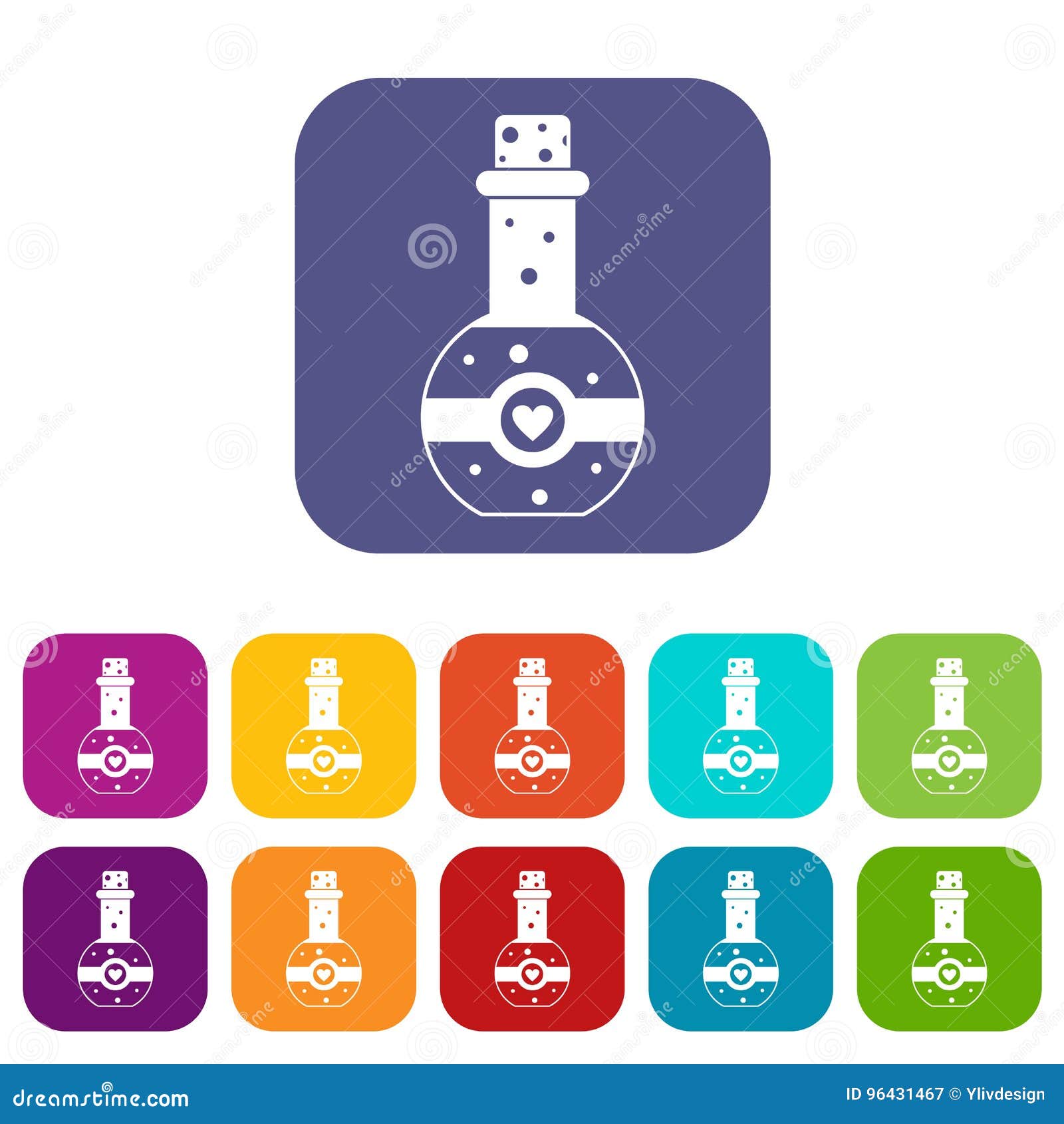 Flask of Love Elixir Icons Set Stock Vector - Illustration of phial ...