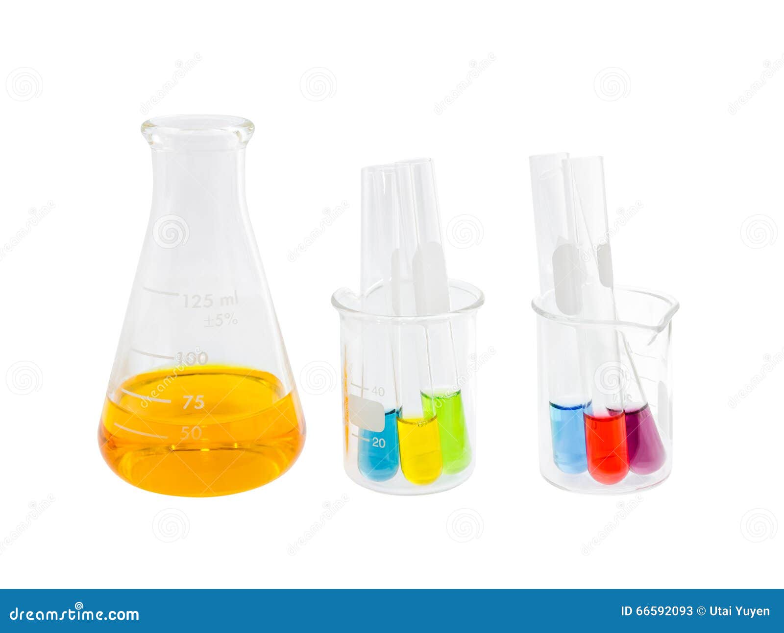 Flask And Test Tubes With Solution In Small Beaker Stock Image ...