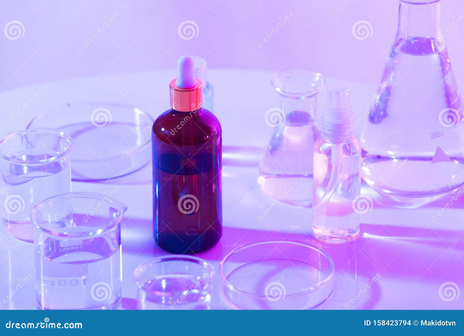 Flask of Water Olution in Science Laboratory Background Stock Photo ...
