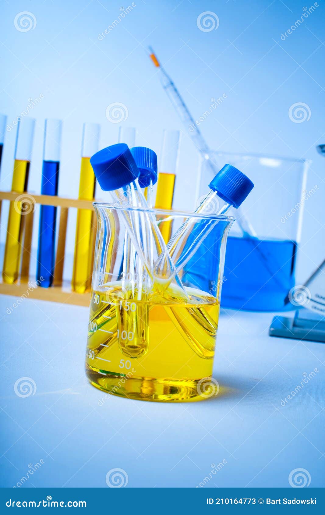 Chemistry Lab Equipment on Blue Background Stock Image - Image of ...