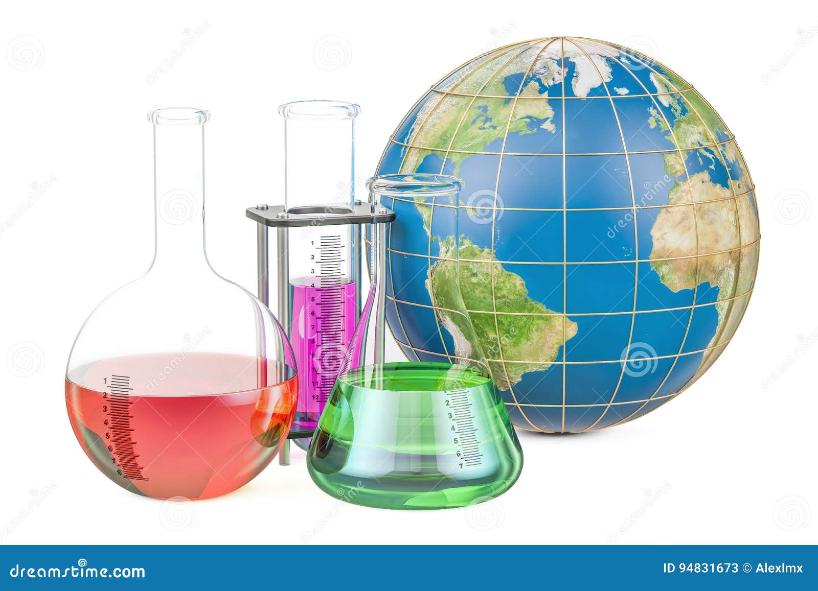 Flasks with Earth Globe, Global Research and Discovery Concept. Stock ...