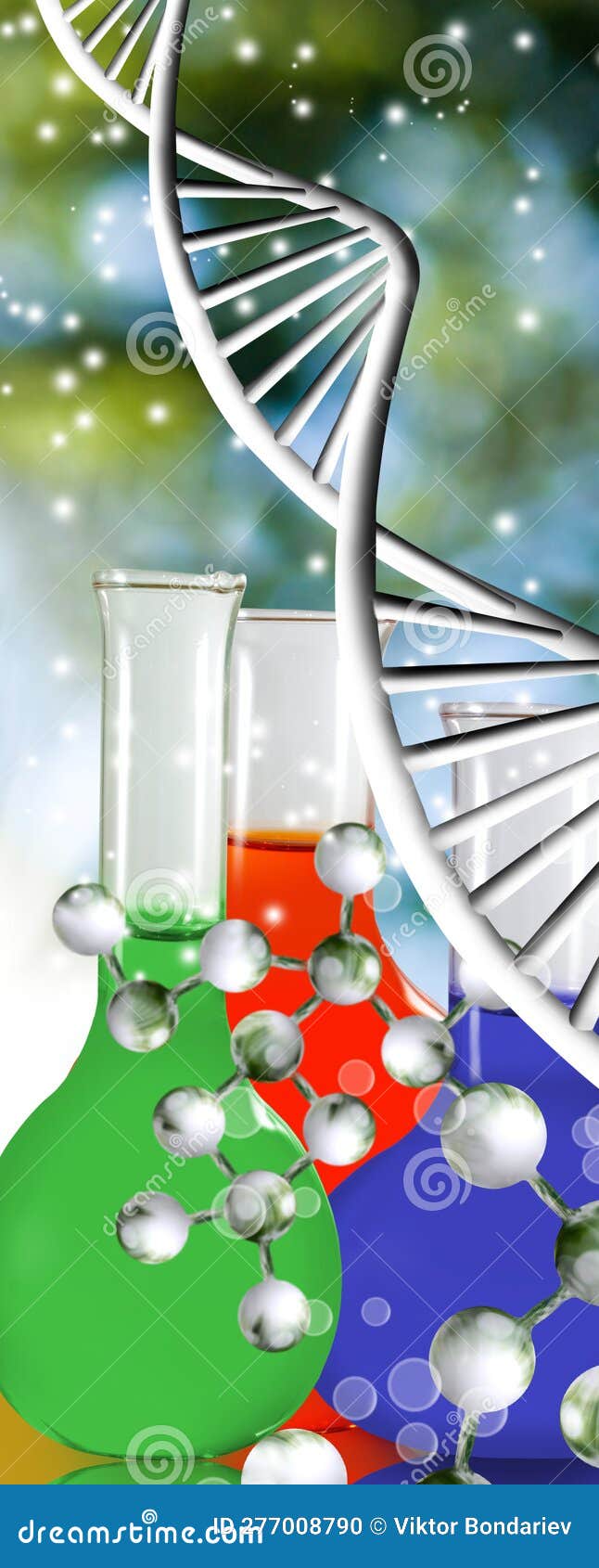 Flasks Filled with Liquids of Different Colors Surrounded by Stylized ...