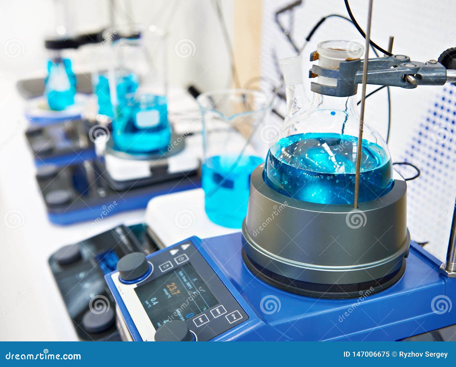 Flasks and Magnetic Stirrer with Heating Stock Image - Image of liquid ...