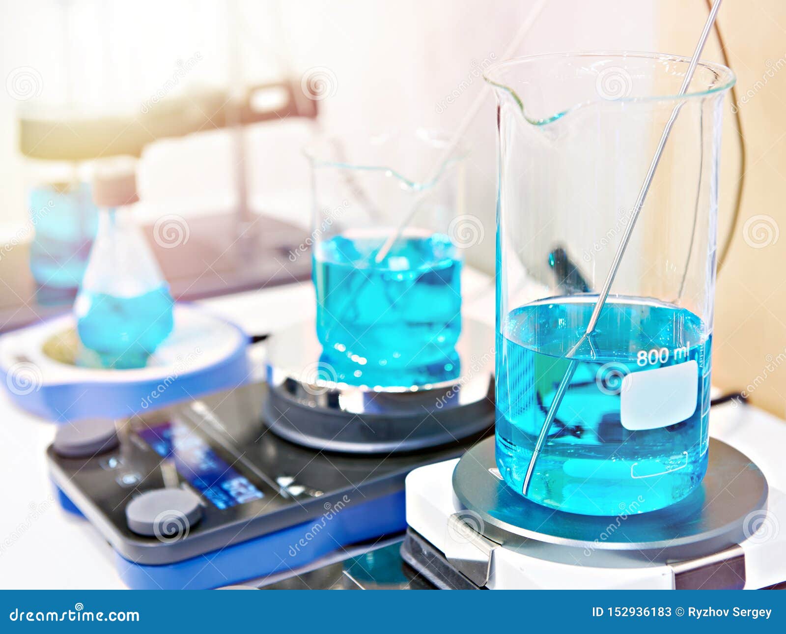 Flasks And Magnetic Stirrer With Heating Stock Photography ...
