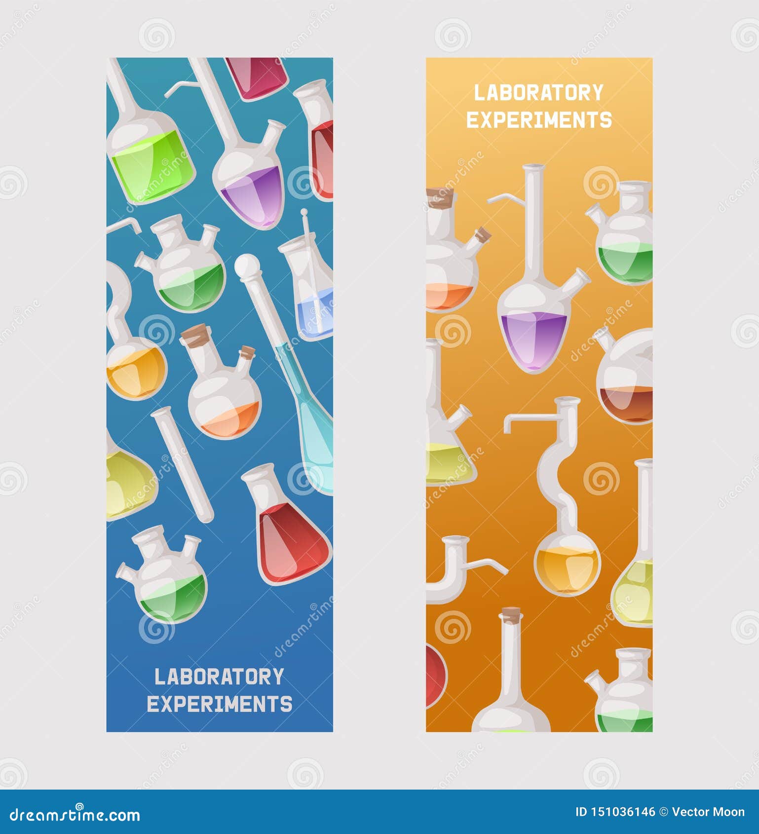 Flasks Set of Banners Vector Illustration. Different Laboratory ...