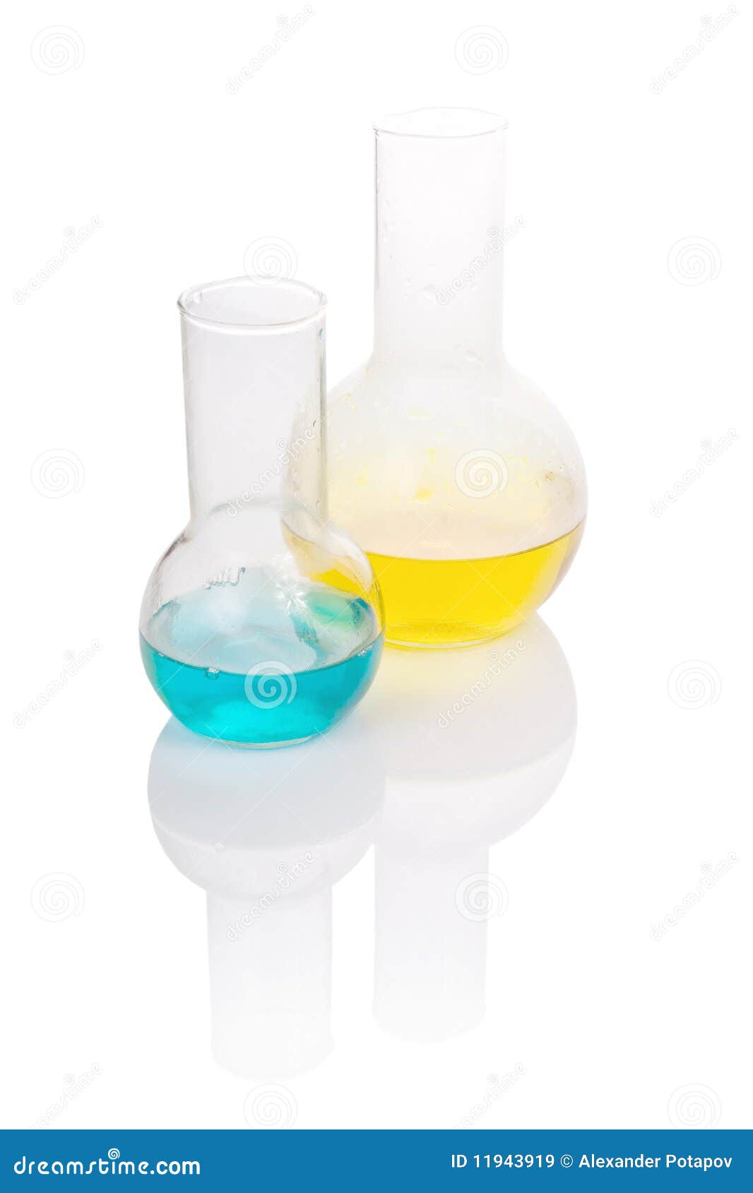 Flasks with Yellow and Blue Chemical Liquid Stock Image - Image of ...