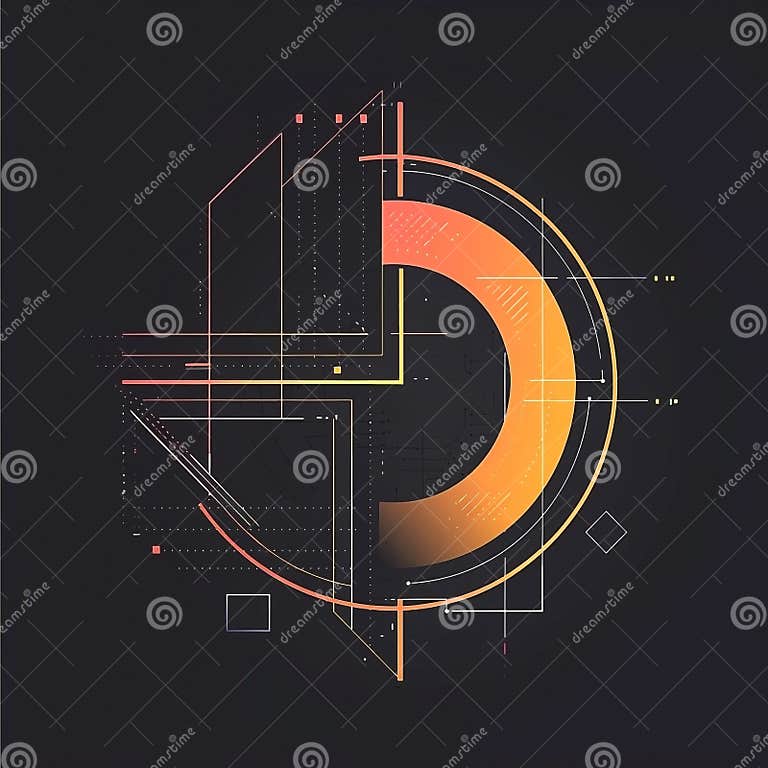 Flat Abstract Logo Design Technical Drawing with Dimensioning Lines ...