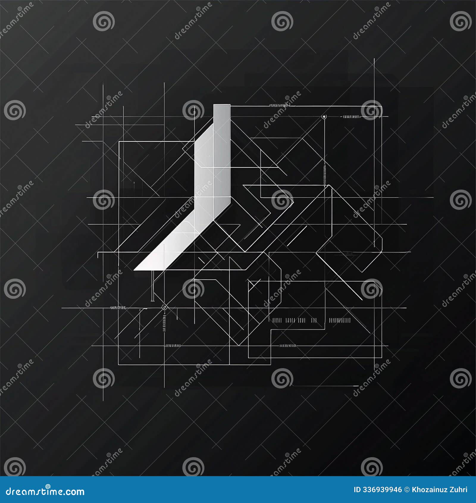 Flat Abstract Logo Design Technical Drawing with Dimensioning Lines ...