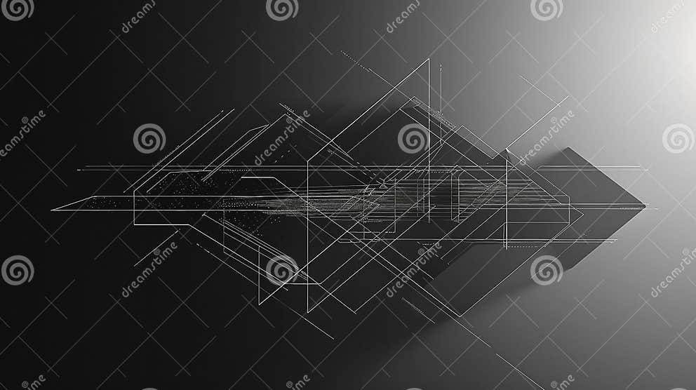 Flat Abstract Logo Design Technical Drawing with Dimensioning Lines ...