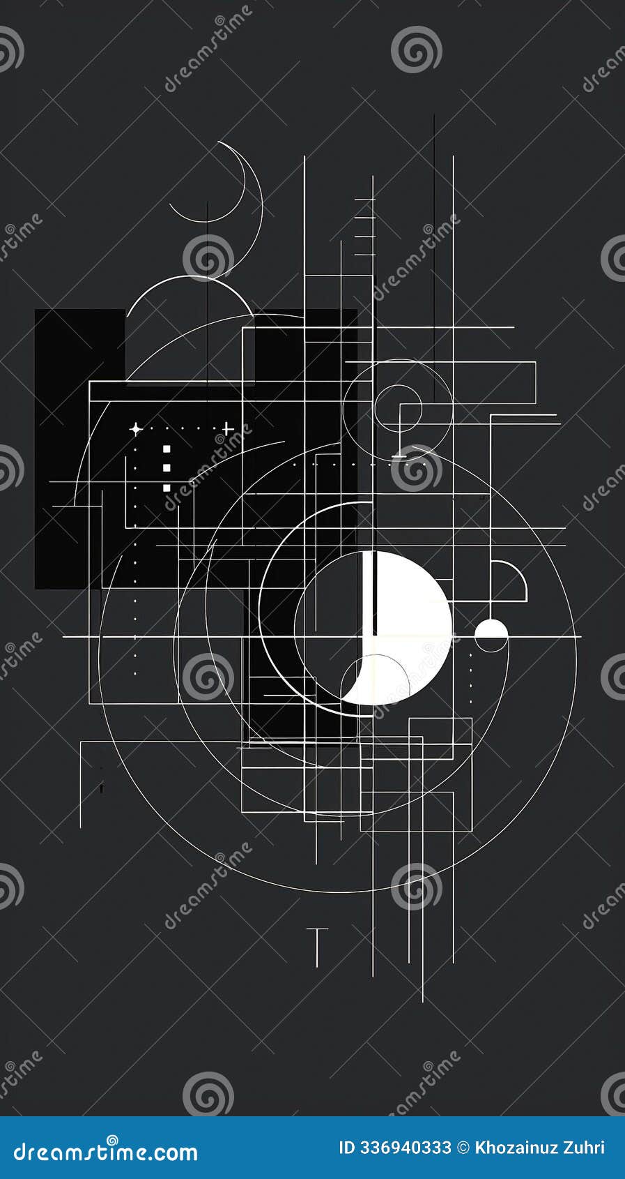 Flat Abstract Logo Design Technical Drawing With Dimensioning Lines ...