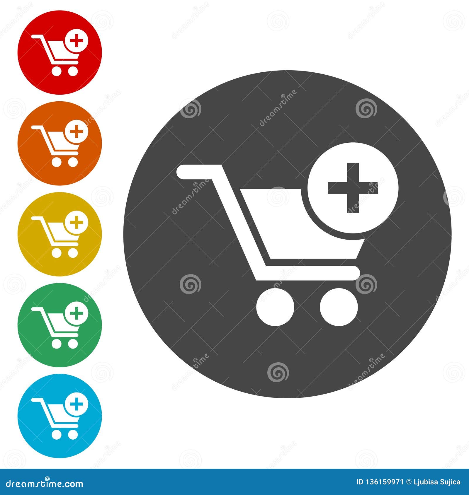 Flat add to cart icons stock vector. Illustration of color - 136159971