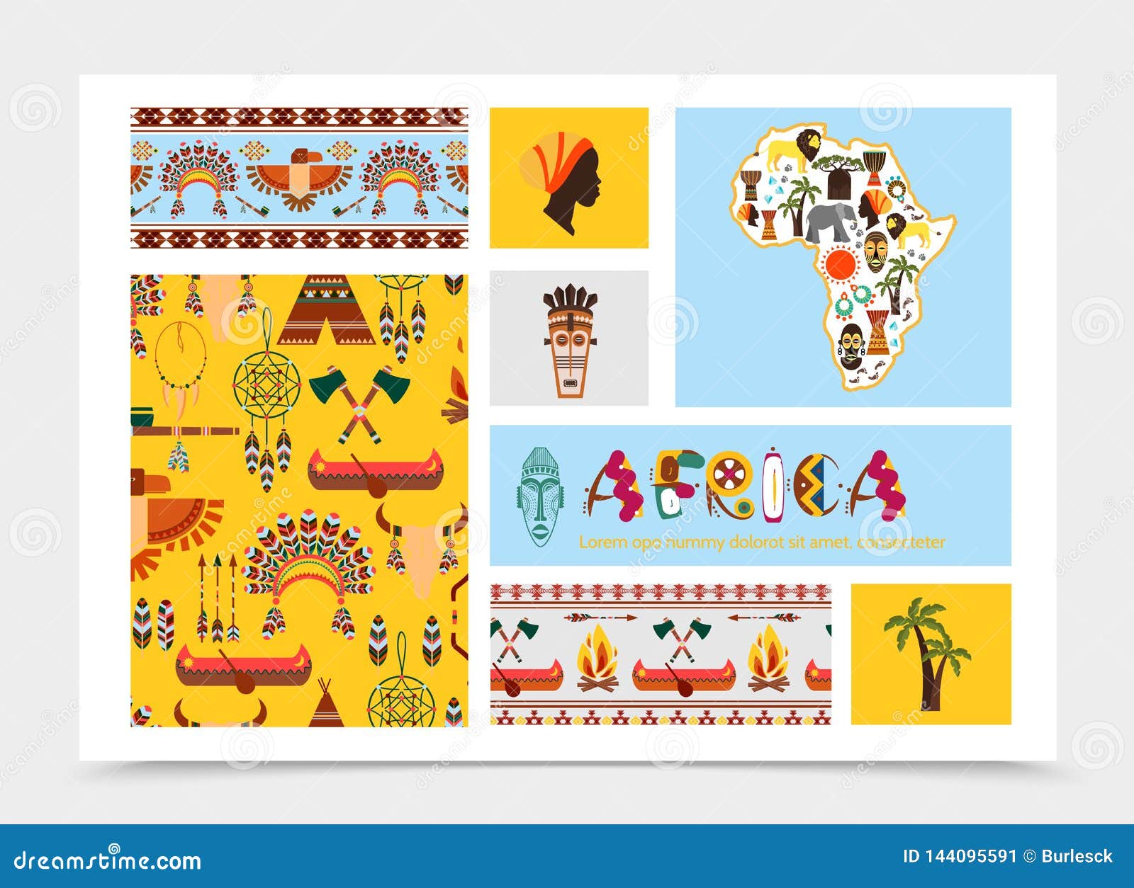 Flat African Native Elements Composition Stock Vector - Illustration of ...